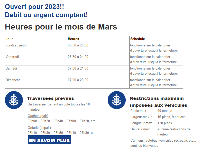 Le traversier à Quyon ouvre pour la saison 2023 – CHIP FM